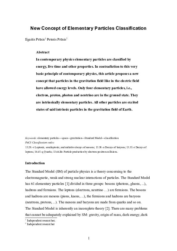 (PDF) New Concept of Elementary Particles Classification