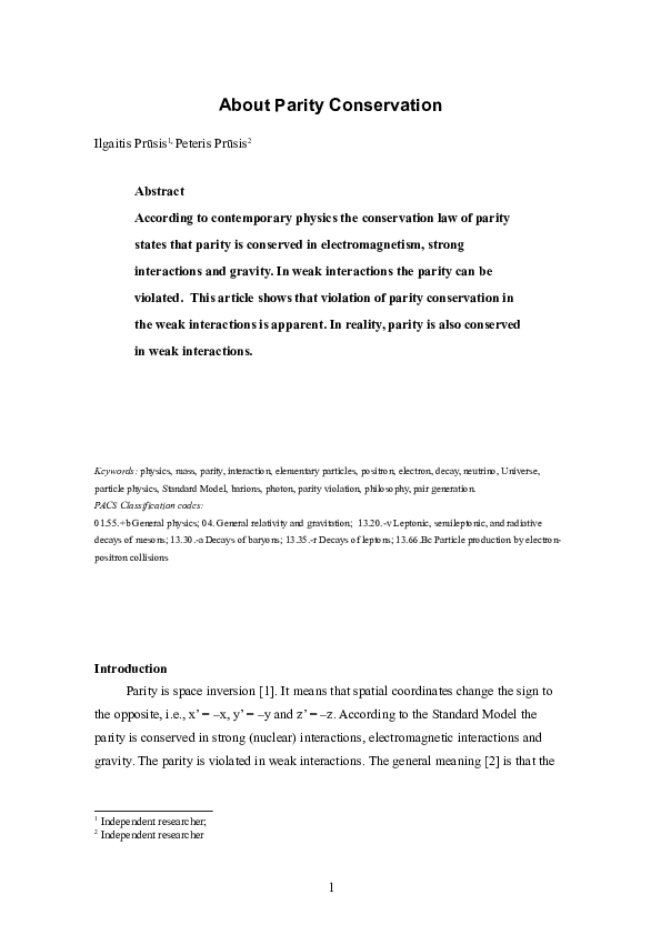 (PDF) About Parity Conservation