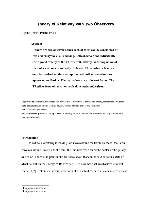 (PDF) Theory of Relativity with Two Observers