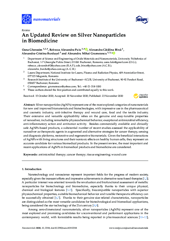(PDF) An Updated Review on Silver Nanoparticles in Biomedicine
