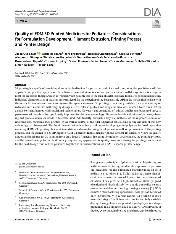 (PDF) FDM 3D Printing of Pediatric Medicines