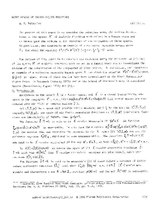 Pdf Hardy Spaces Of Vector Valued Functions Alexander Bukhvalov