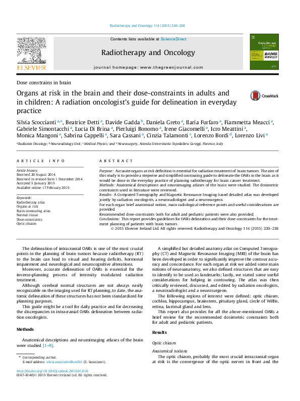 (PDF) Organs at risk in the brain and their dose-constraints in adults ...