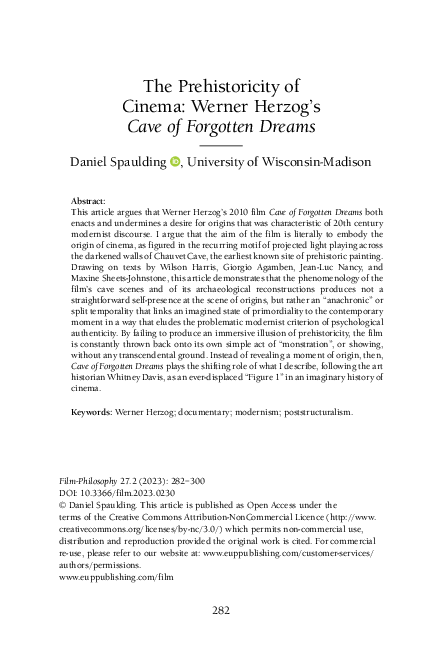 (PDF) The Prehistoricity of Cinema: Werner Herzog's Cave of Forgotten ...