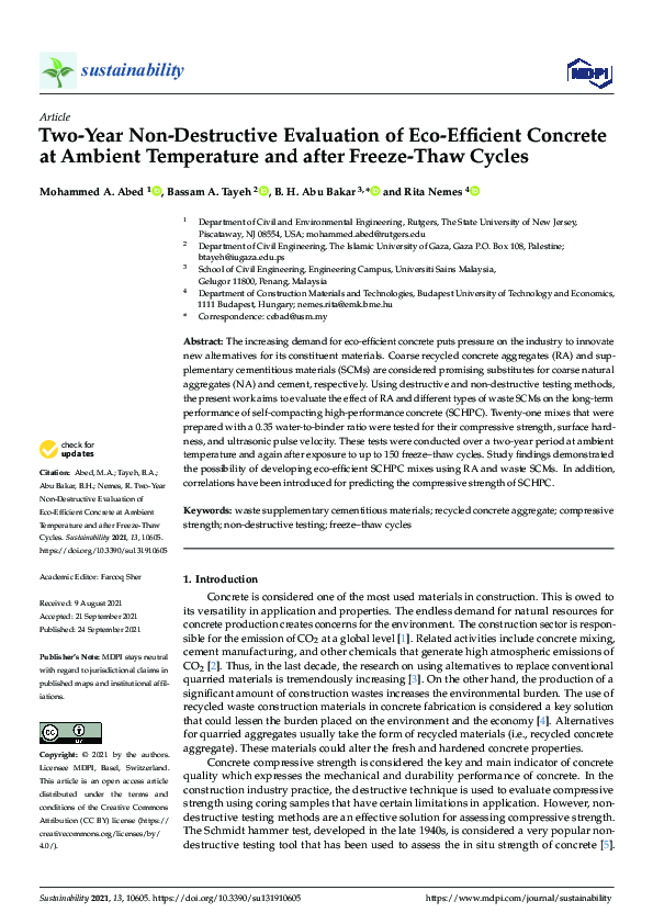 (PDF) Two-Year Non-Destructive Evaluation of Eco-Efficient Concrete at Ambient Temperature and ...