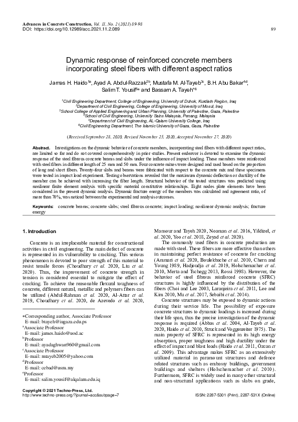 (PDF) Dynamic response of reinforced concrete members incorporating steel fibers with different ...