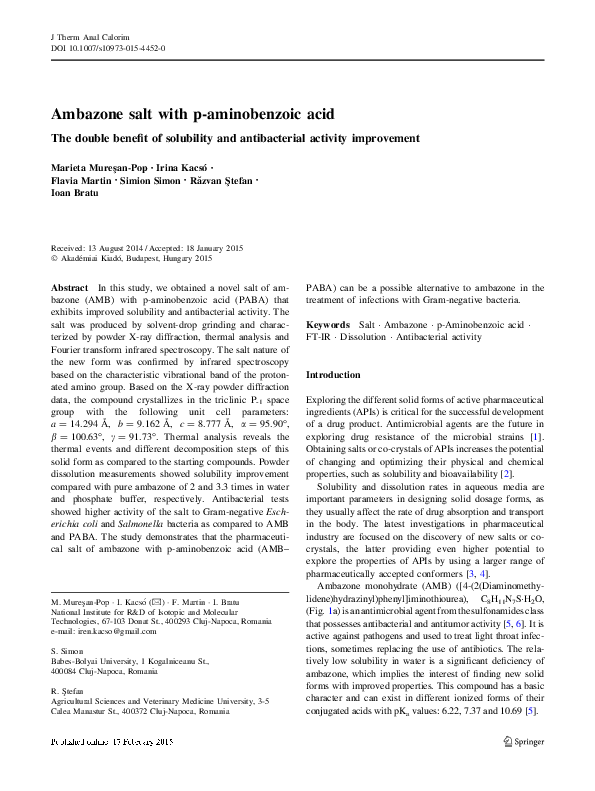 (PDF) Ambazone salt with p-aminobenzoic acid | Marieta Muresan-Pop ...