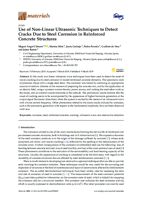 (PDF) Use of Non-Linear Ultrasonic Techniques to Detect Cracks Due to Steel Corrosion in ...