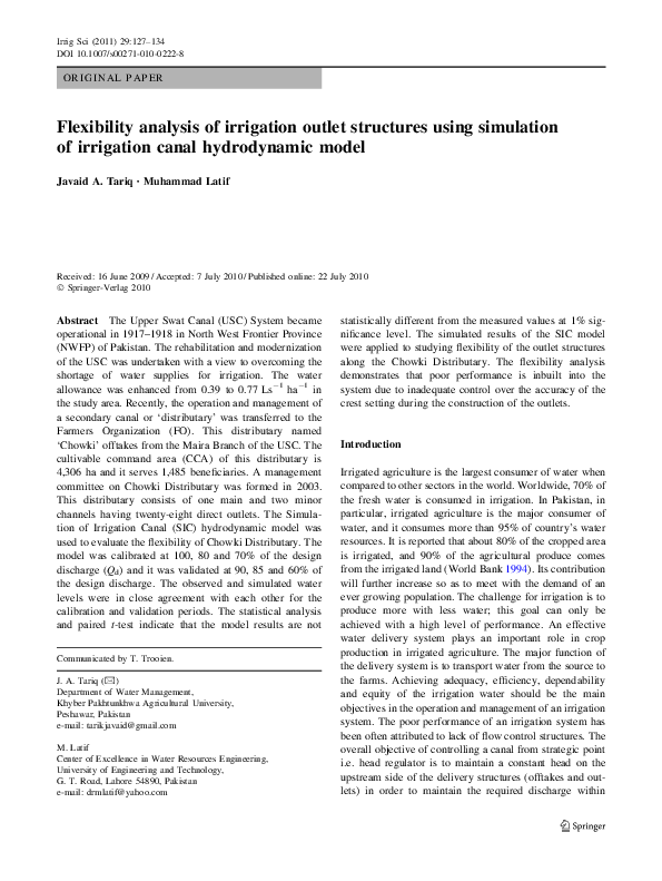 (PDF) Flexibility analysis of irrigation outlet structures using ...