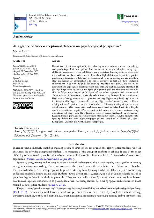 (PDF) At a glance of twice-exceptional children on psychological ...