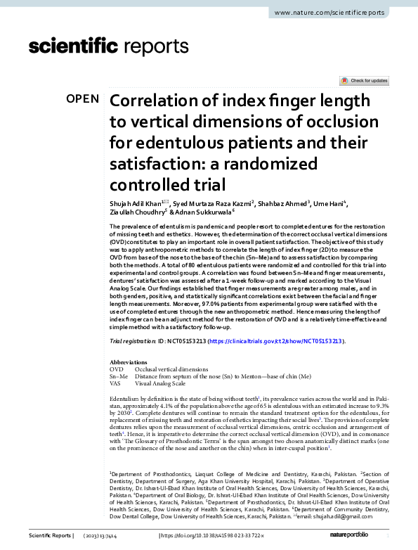 (PDF) Correlation of index finger length to vertical dimensions of ...