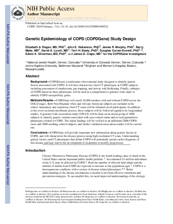 (PDF) Genetic Epidemiology of COPD (COPDGene) Study Design