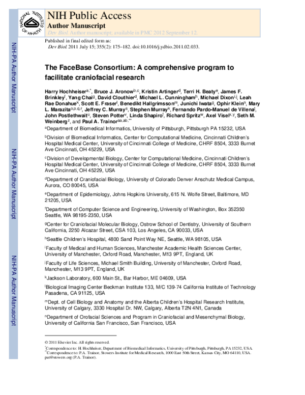 (PDF) The FaceBase Consortium: A comprehensive program to facilitate ...