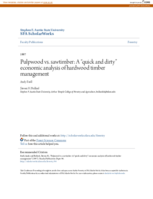 (PDF) Pulpwood vs. sawtimber: A “quick and dirty” economic analysis for hardwoods in the South