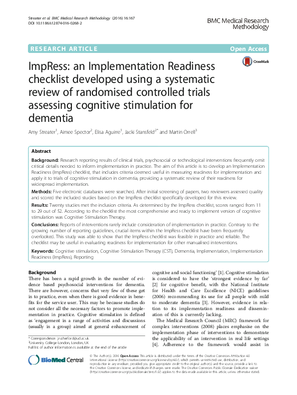 (PDF) ImpRess: an Implementation Readiness checklist developed using a ...