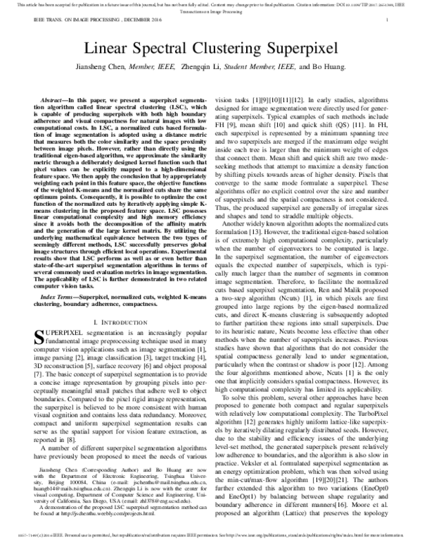 Pdf Linear Spectral Clustering Superpixel