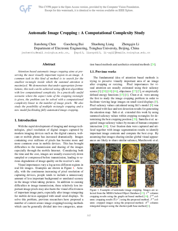 (PDF) Automatic Image Cropping: A Computational Complexity Study | Zhengqin Li - Academia.edu