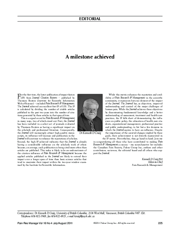 (PDF) A Milestone Achieved | Kenneth Craig - Academia.edu