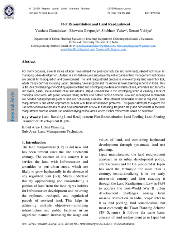 (PDF) Plot Reconstitution and Land Readjustment