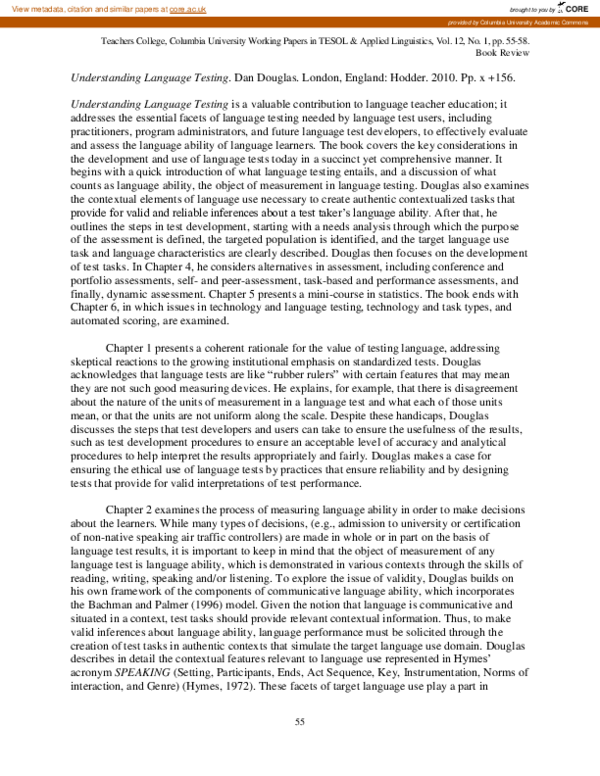 (PDF) Understanding Language Testing
