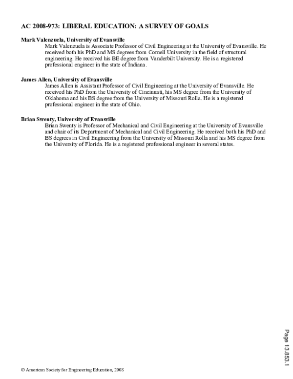 (PDF) Liberal Education: A Survey Of Goals
