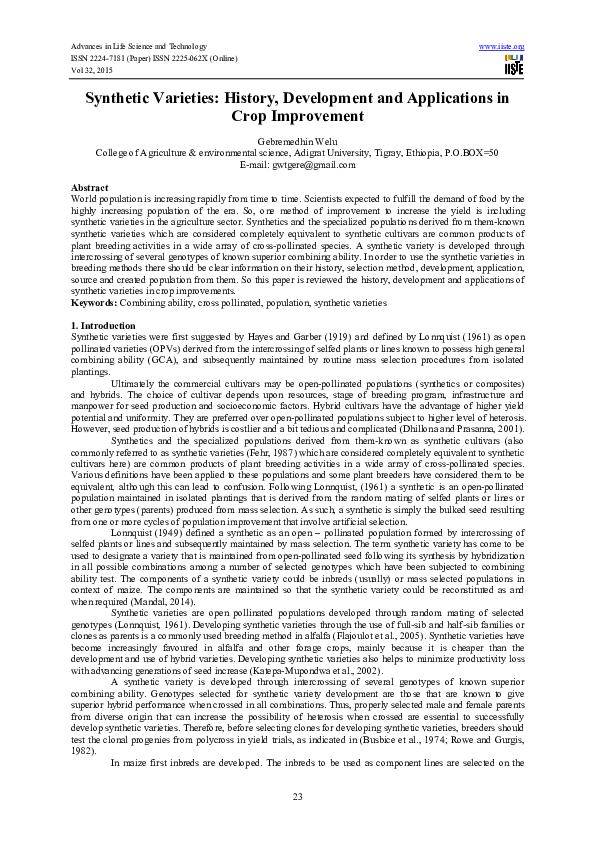 (PDF) Synthetic Varieties: History, Development and Applications in ...