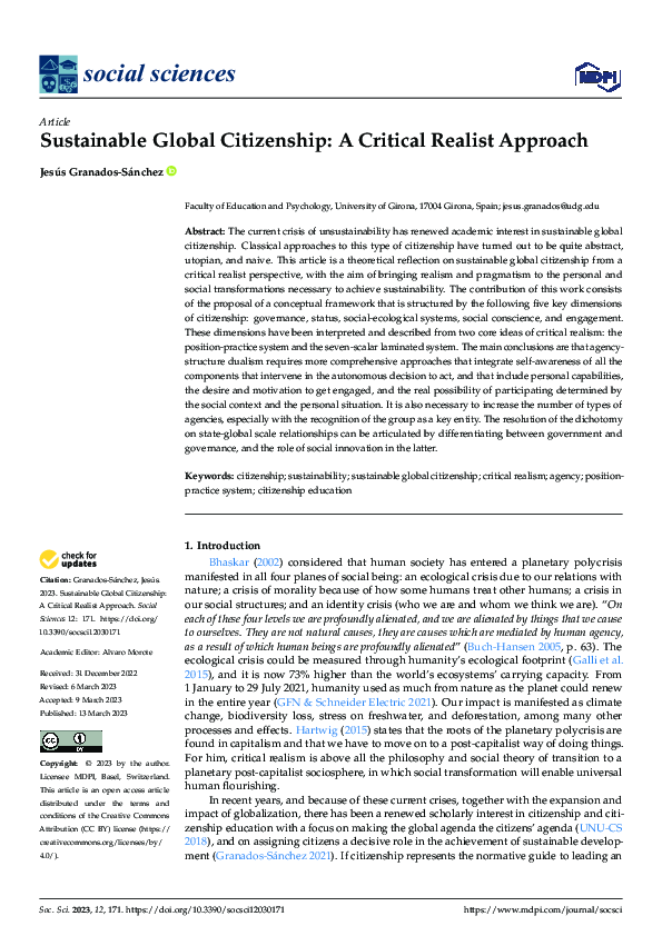 (PDF) Sustainable Global Citizenship: A Critical Realist Approach ...