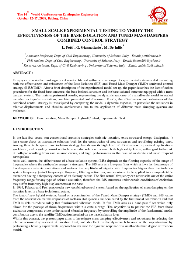 (PDF) Small scale experimental testing to verify the effectiveness of ...