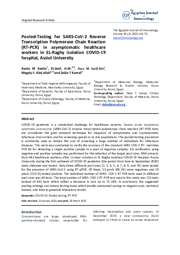 (PDF) Pooled-Testing for SARS-CoV-2 Reverse Transcription Polymerase ...