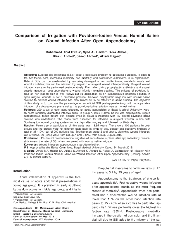 (PDF) Comparison of Irrigation with Povidone-Iodine Versus Normal ...
