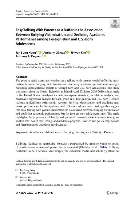 (PDF) Easy Talking With Parents as a Buffer in the Association Between ...