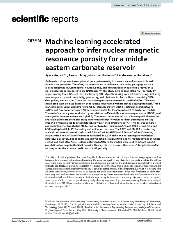 (PDF) Machine learning accelerated approach to infer nuclear magnetic resonance porosity for a ...