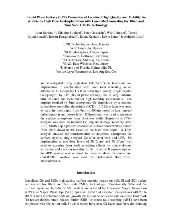 (PDF) Liquid Phase Epitaxy (LPE) Formation of Localized High Quality ...