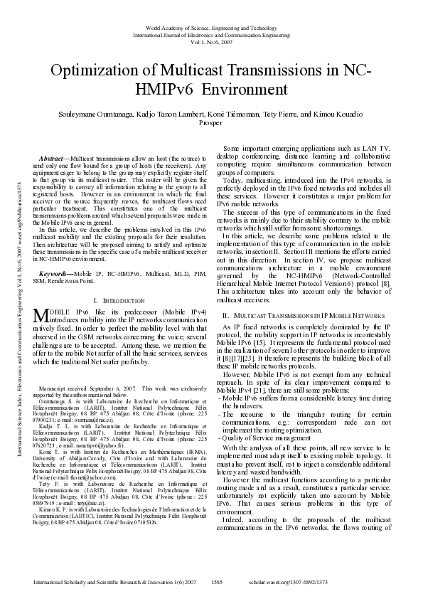 (PDF) Optimization Of Multicast Transmissions In Nc-Hmipv6 Environment