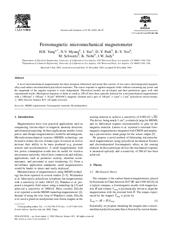 (PDF) Ferromagnetic micromechanical magnetometer | Jeffrey Yee ...