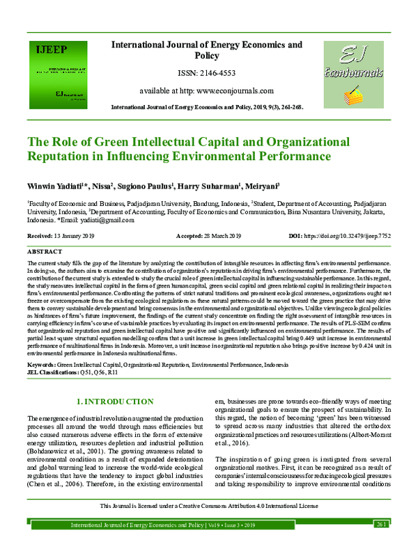 (PDF) The Role of Green Intellectual Capital and Organizational Reputation in Influencing ...