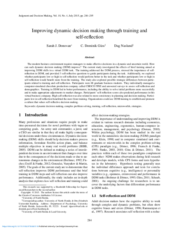 (PDF) Improving dynamic decision making through training and self-reflection