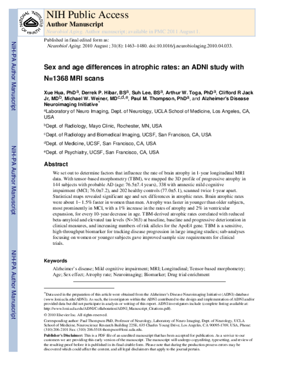(PDF) Sex and age differences in atrophic rates: an ADNI study with n ...