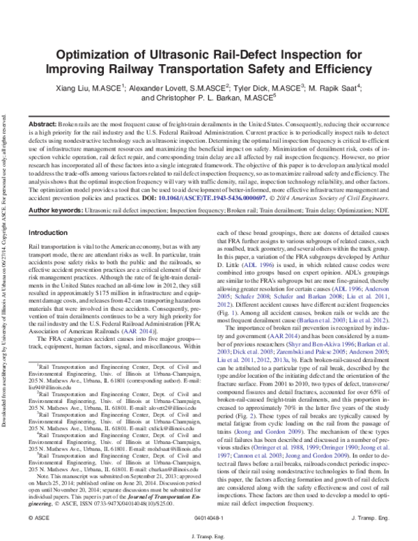 (PDF) Optimization of Ultrasonic Rail-Defect Inspection for Improving ...