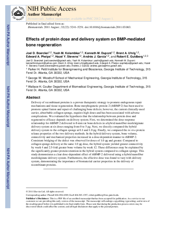 (PDF) Effects of protein dose and delivery system on BMP-mediated bone regeneration