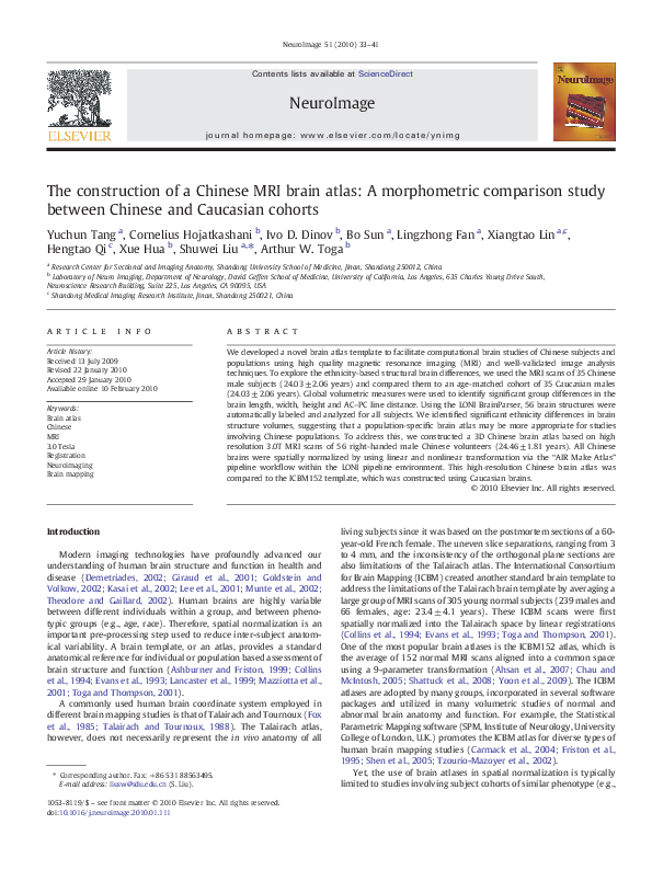 (PDF) The construction of a Chinese MRI brain atlas: A morphometric ...