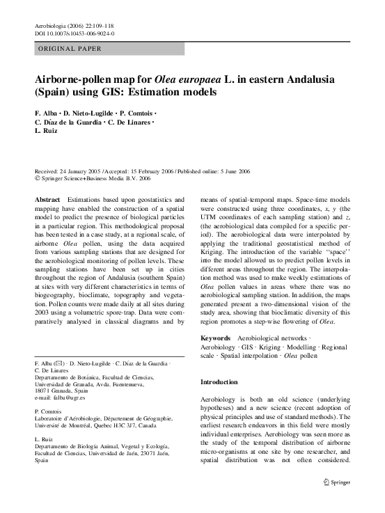 (PDF) Airborne-pollen map for Olea europaea L. in eastern Andalusia ...