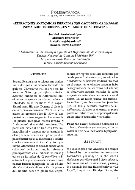 (PDF) Alteraciones anatómicas inducidas por Cactodera galinsogae ...