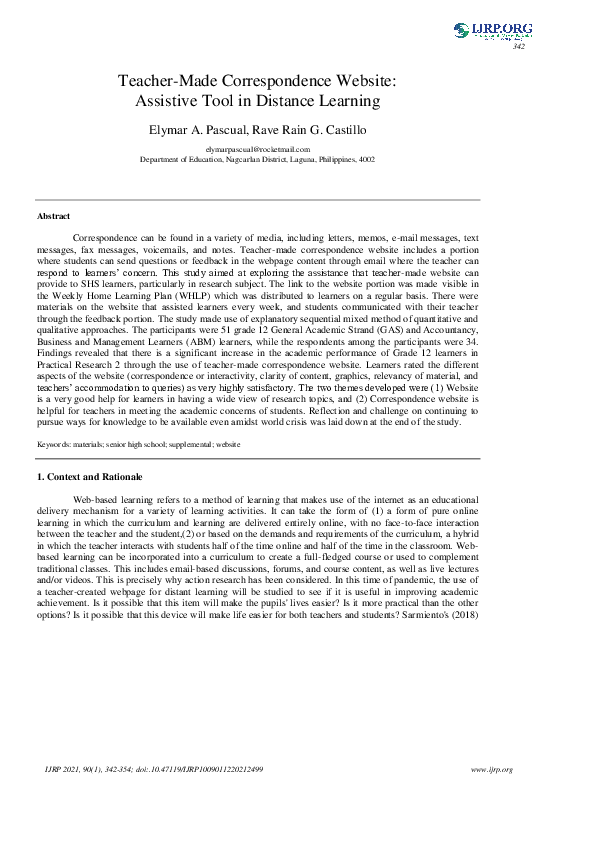 (PDF) Teacher-Made Correspondence Website: Assistive Tool in Distance ...