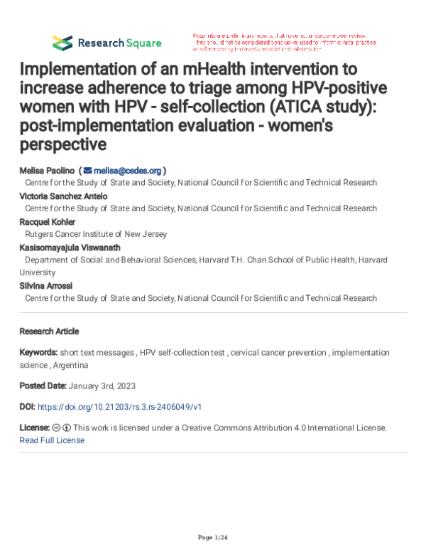 (PDF) Implementation of an mHealth intervention to increase adherence to triage among HPV ...