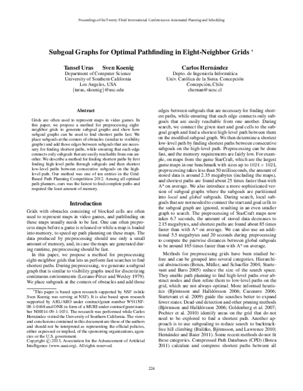 (PDF) Subgoal Graphs for Optimal Pathfinding in Eight-Neighbor Grids