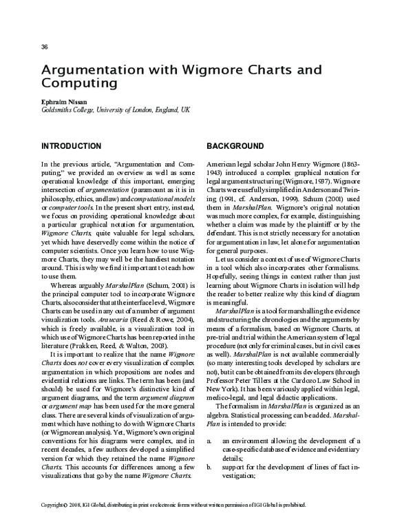 (PDF) Argumentation with Wigmore Charts and Computing