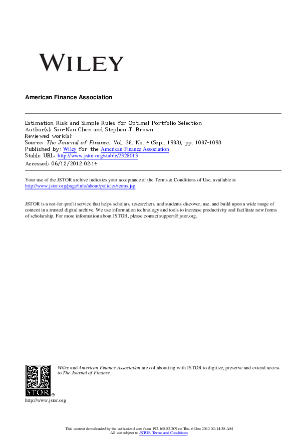 Pdf Estimation Risk And Simple Rules For Optimal Portfolio Selection