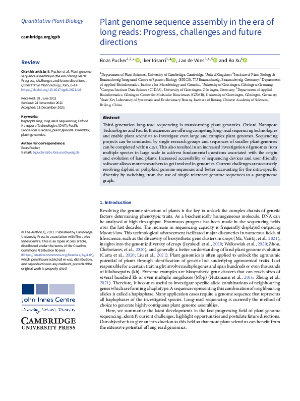(PDF) Plant genome sequence assembly in the era of long reads: Progress ...
