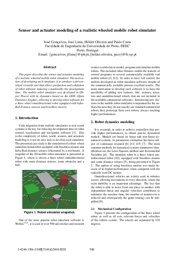 Pdf Sensor And Actuator Modeling Of A Realistic Wheeled Mobile Robot Simulator